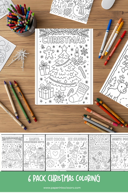 6 Pack Christmas Coloring Pages – paper.ink.scissors