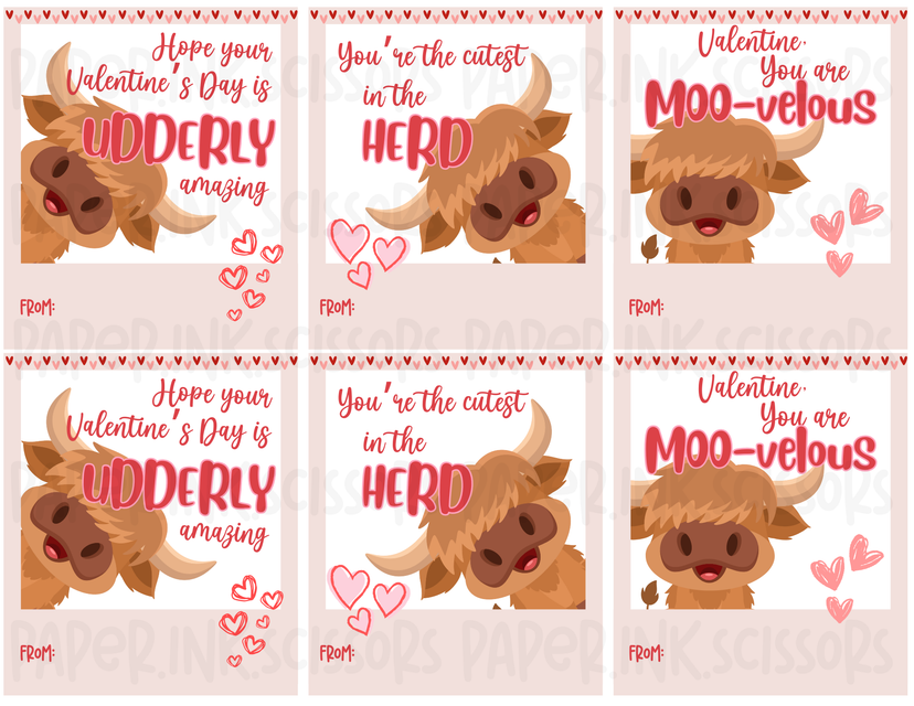 Highland Cow | Printable Valentine – paper.ink.scissors